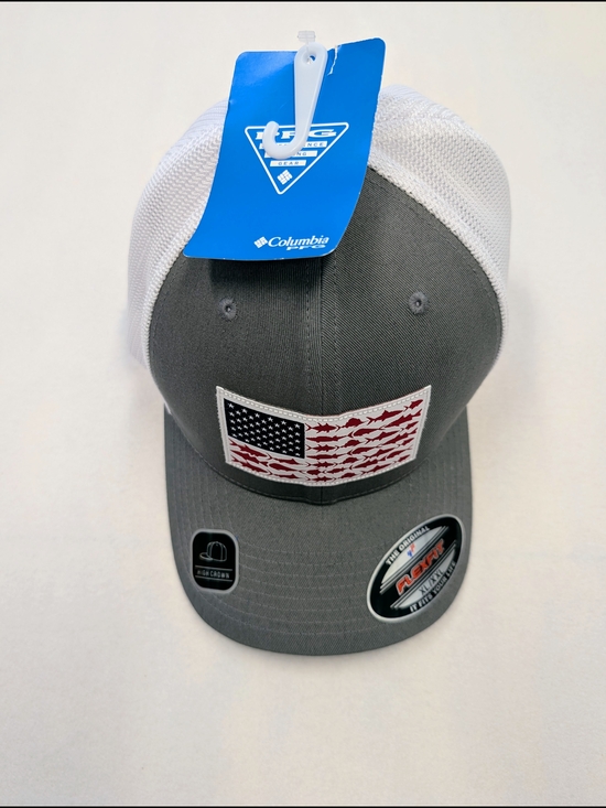 Columbia | Accessories | Columbia Pfg Flexfit Fish Flag Cap Gray Red ...